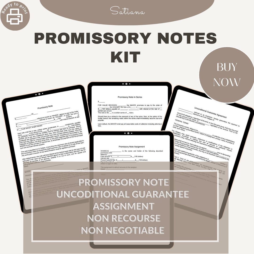 Promissory Notes Bundle Kit – Legal Loan & Guarantee Agreements and ...