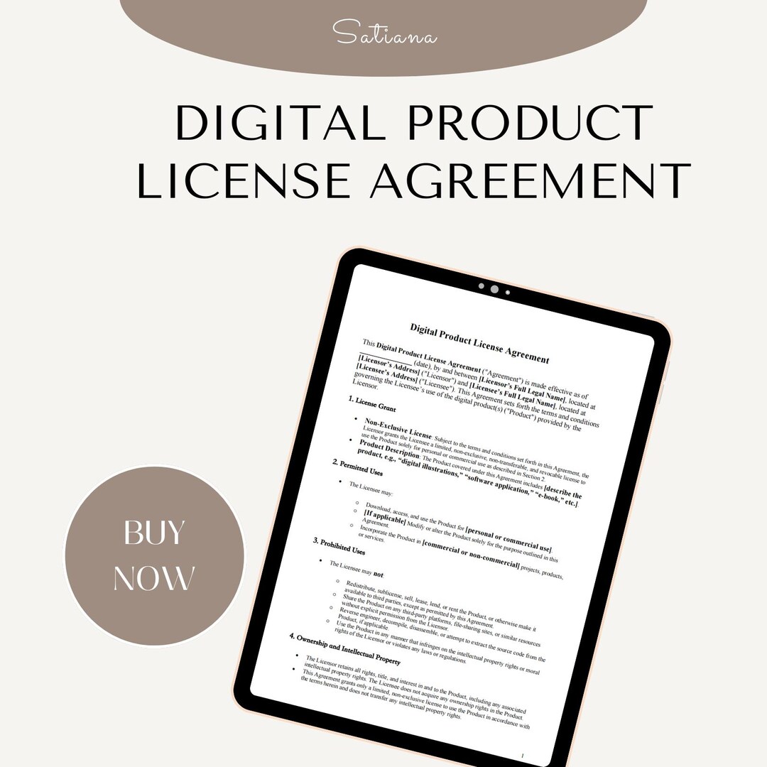 Editable DIGITAL Poduct License Agreement Template | DIGITAL Poduct ...