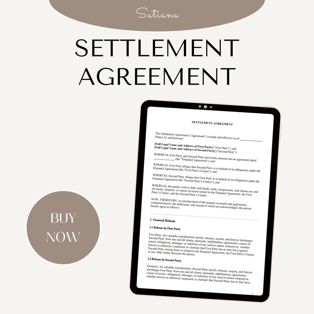 Settlement Agreement Template | Legal Dispute Resolution (PDF, Word) - Etsy
