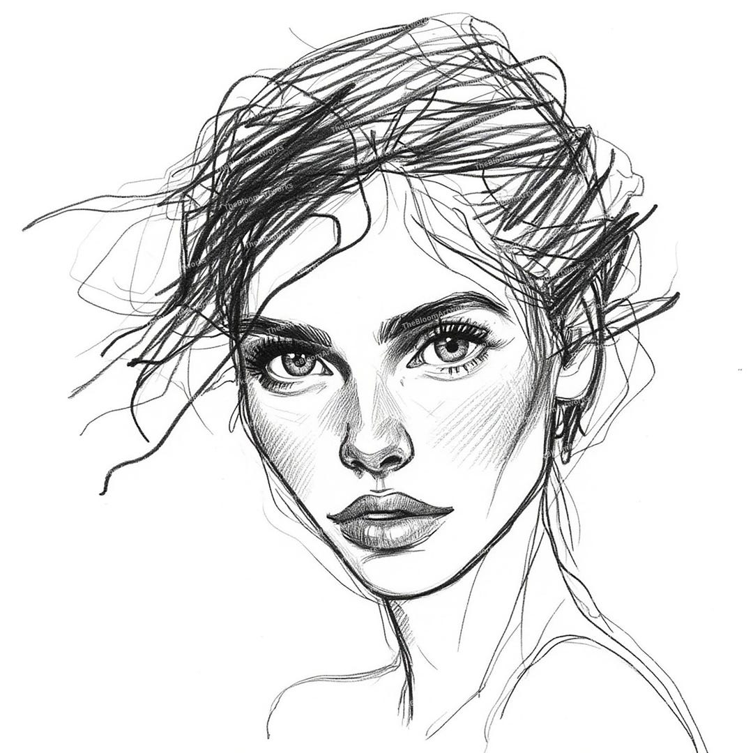 14 Woman Face Clipart, Woman Line Art, Printable Watercolor Clipart ...