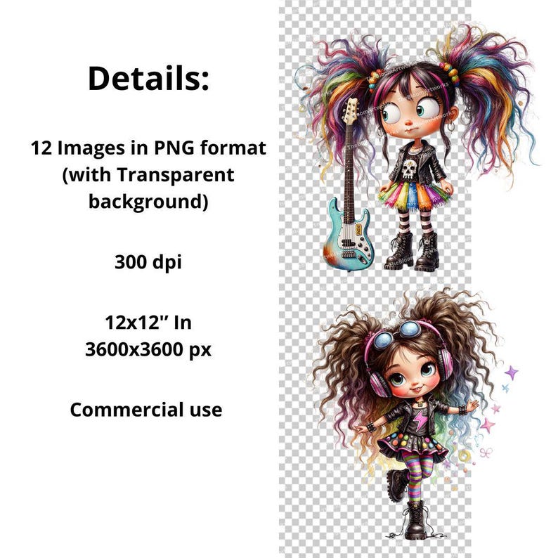 12 Rock Star Girl Clipart, Cute Rock Kid Art, Cartoon Girl With Guitar ...