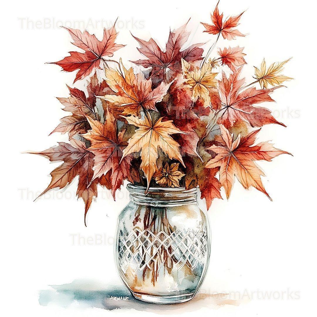 12 Autumn Leaves Clipart, Watercolor Maple Leaves Illustration, High ...