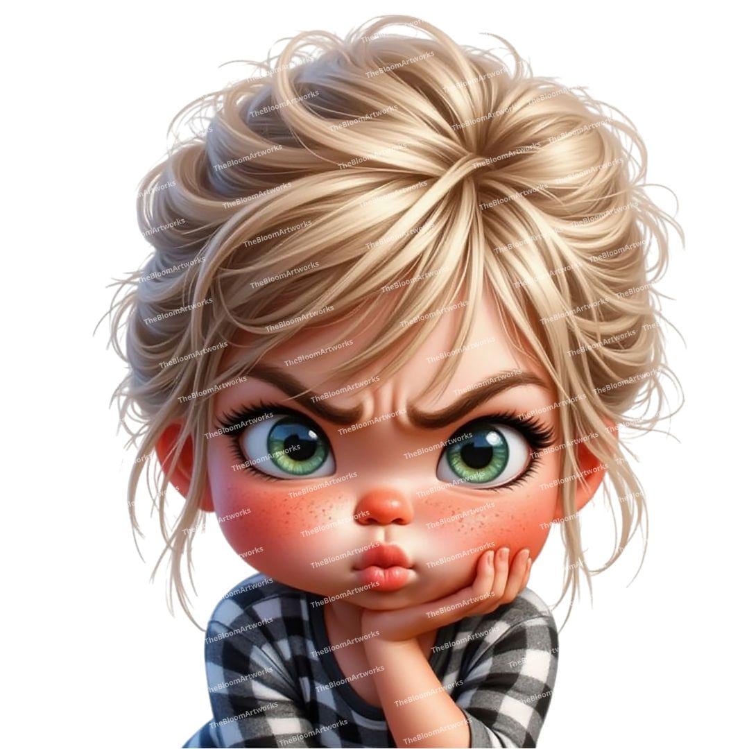 14 Sassy Girl Clipart, Funny Face Illustration, Cute Cartoon Girl, 3D ...