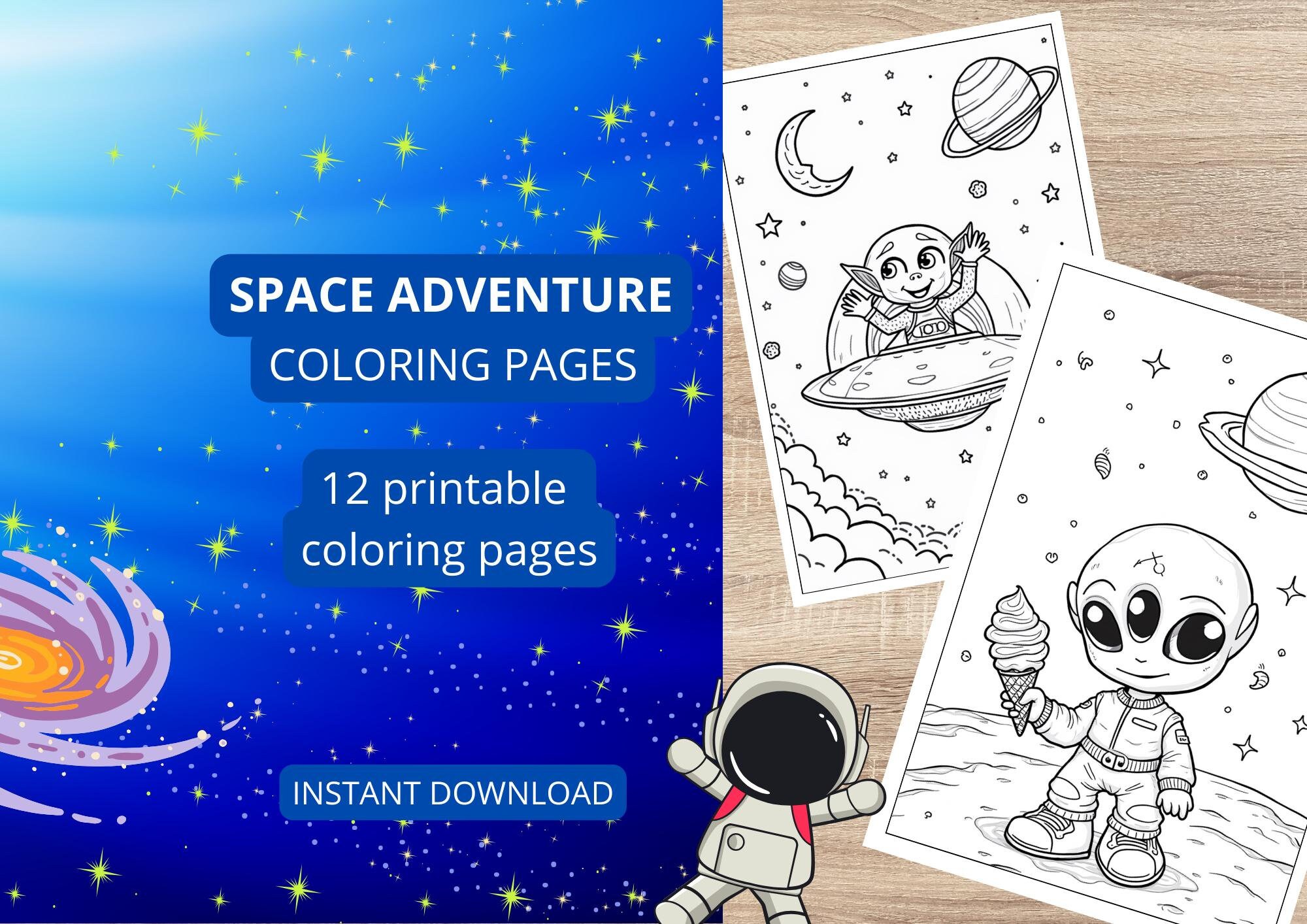 Space Adventure Coloring Pages Instant Download 12 Printable Pages 8 ...