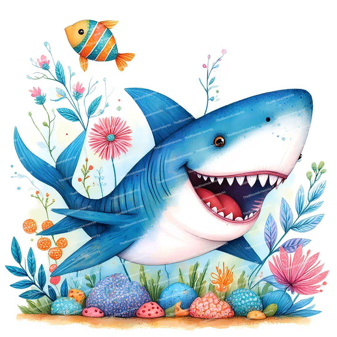 12 Cute Shark Clipart, Ocean Animal Illustration, Underwater Clipart ...
