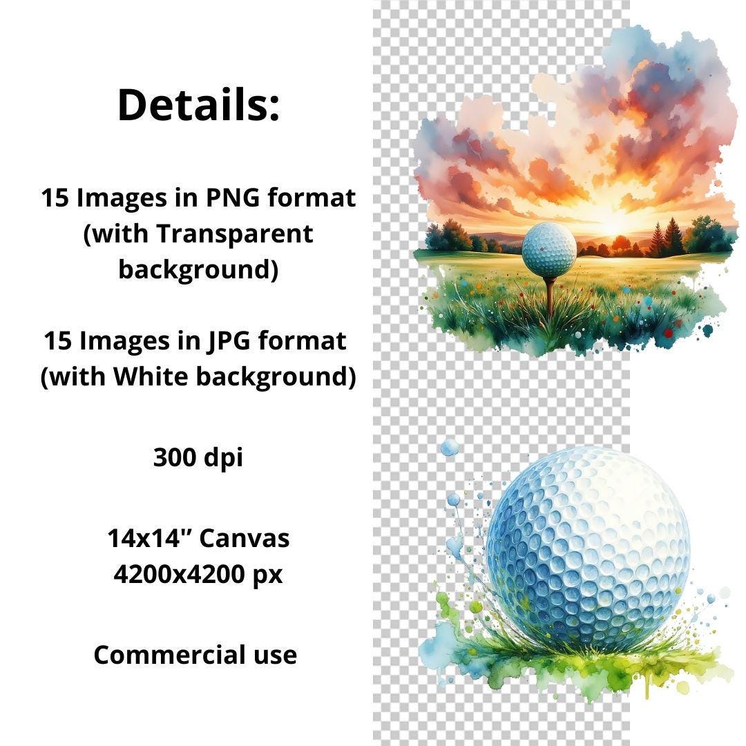 15 Watercolor Golf Clipart, Golf Illustration, Golf Clip Art, Golf Ball ...