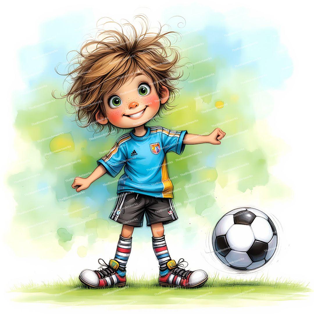12 Whimsical Soccer Boy Clipart, Cute Football Illustration, Cartoon ...