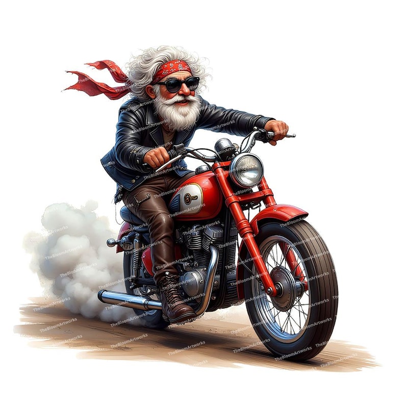 12 Motorcycle Grandpa Clipart, Funny Chopper Rider Art, Old Man on ...