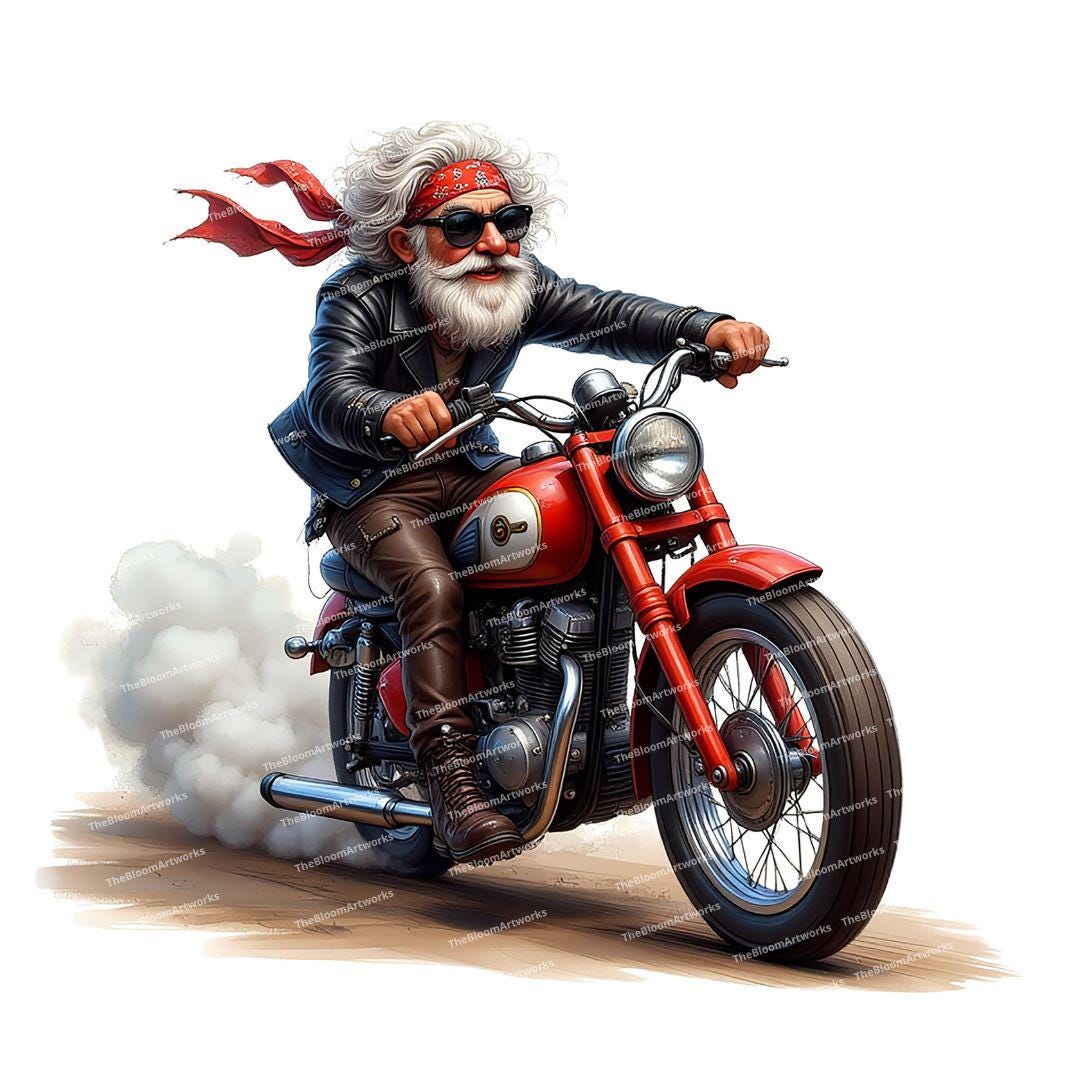 12 Motorcycle Grandpa Clipart, Funny Chopper Rider Art, Old Man on ...
