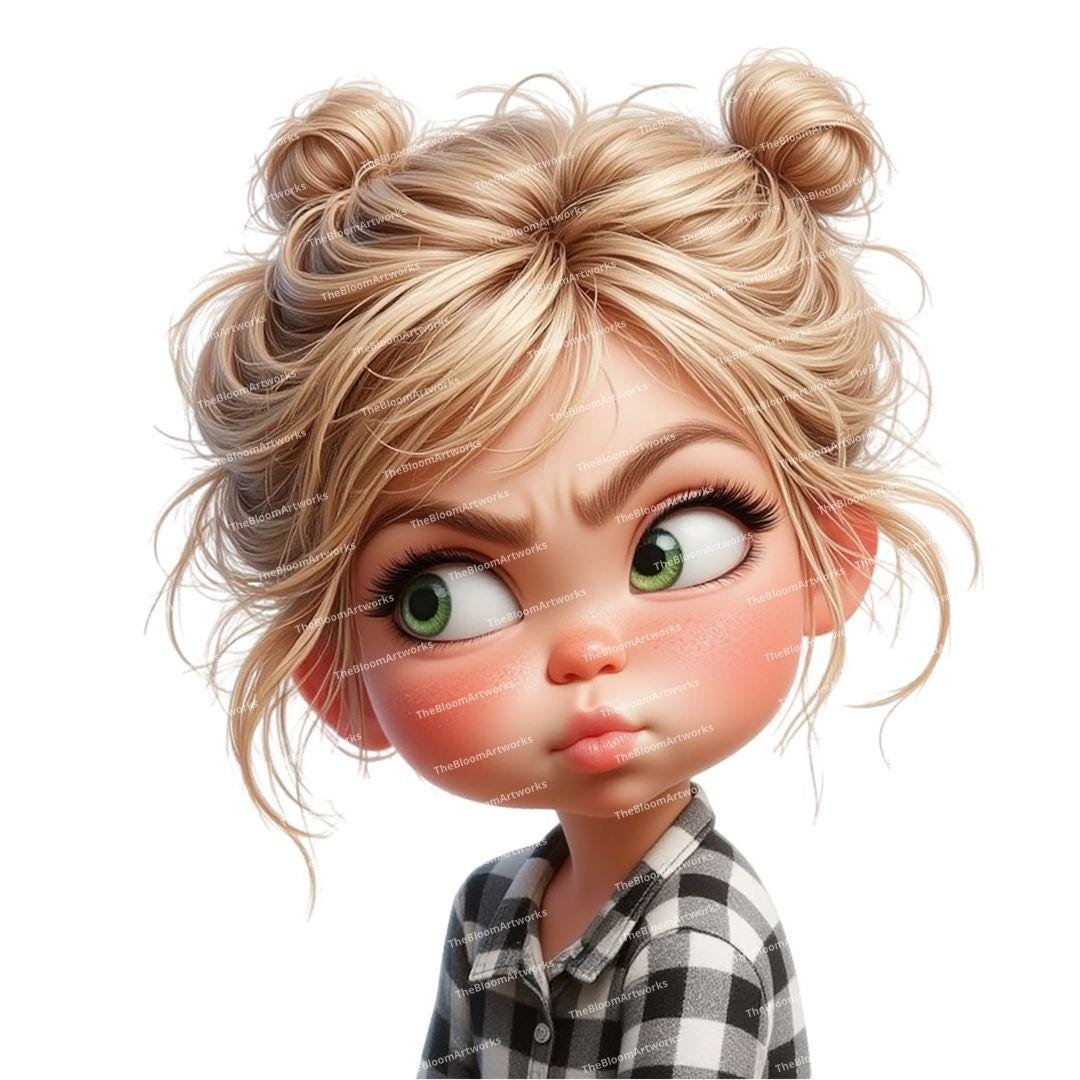 14 Sassy Girl Clipart, Funny Face Illustration, Cute Cartoon Girl, 3D ...