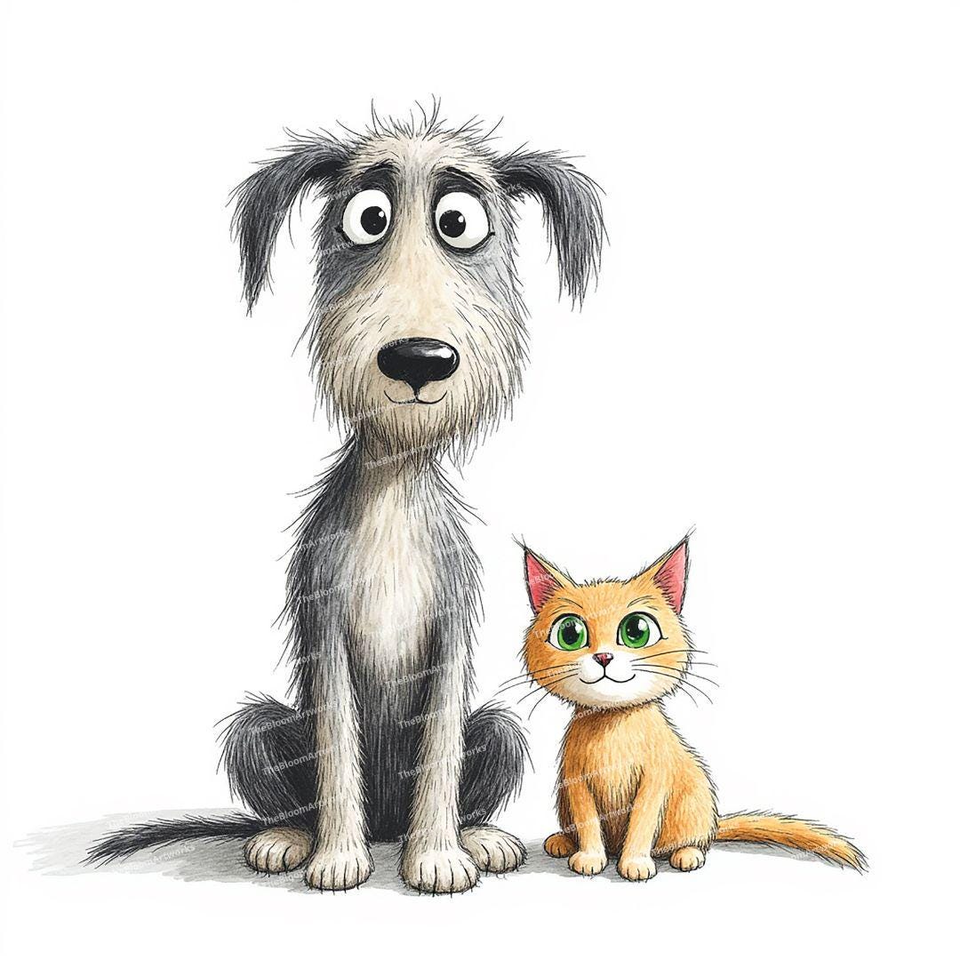 13 Quirky Dog & Cat Clipart, Funny Dog and Cat Prints, Watercolor ...