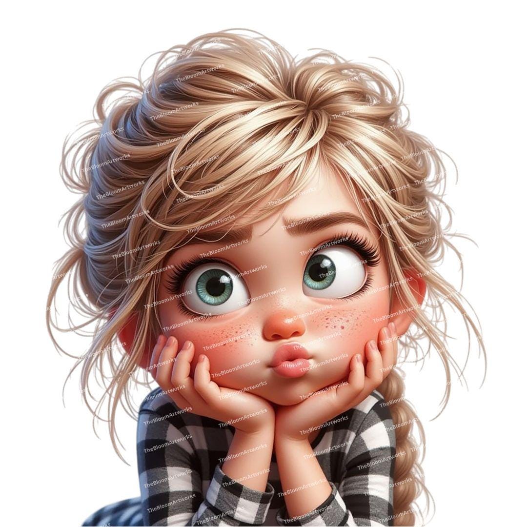 14 Sassy Girl Clipart, Funny Face Illustration, Cute Cartoon Girl, 3D ...