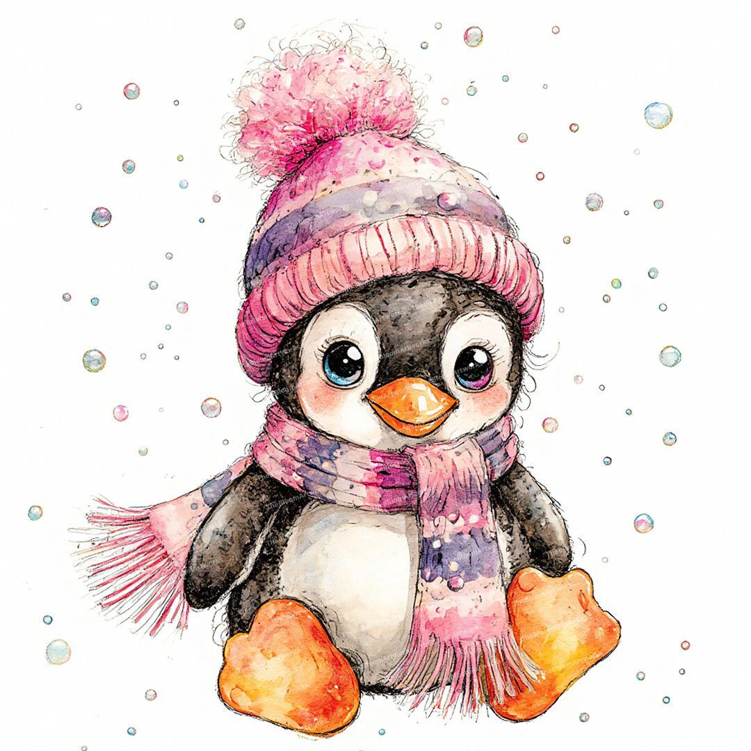 12 Winter Penguin Clipart, Watercolor Penguin, Baby Animal Clip Art ...