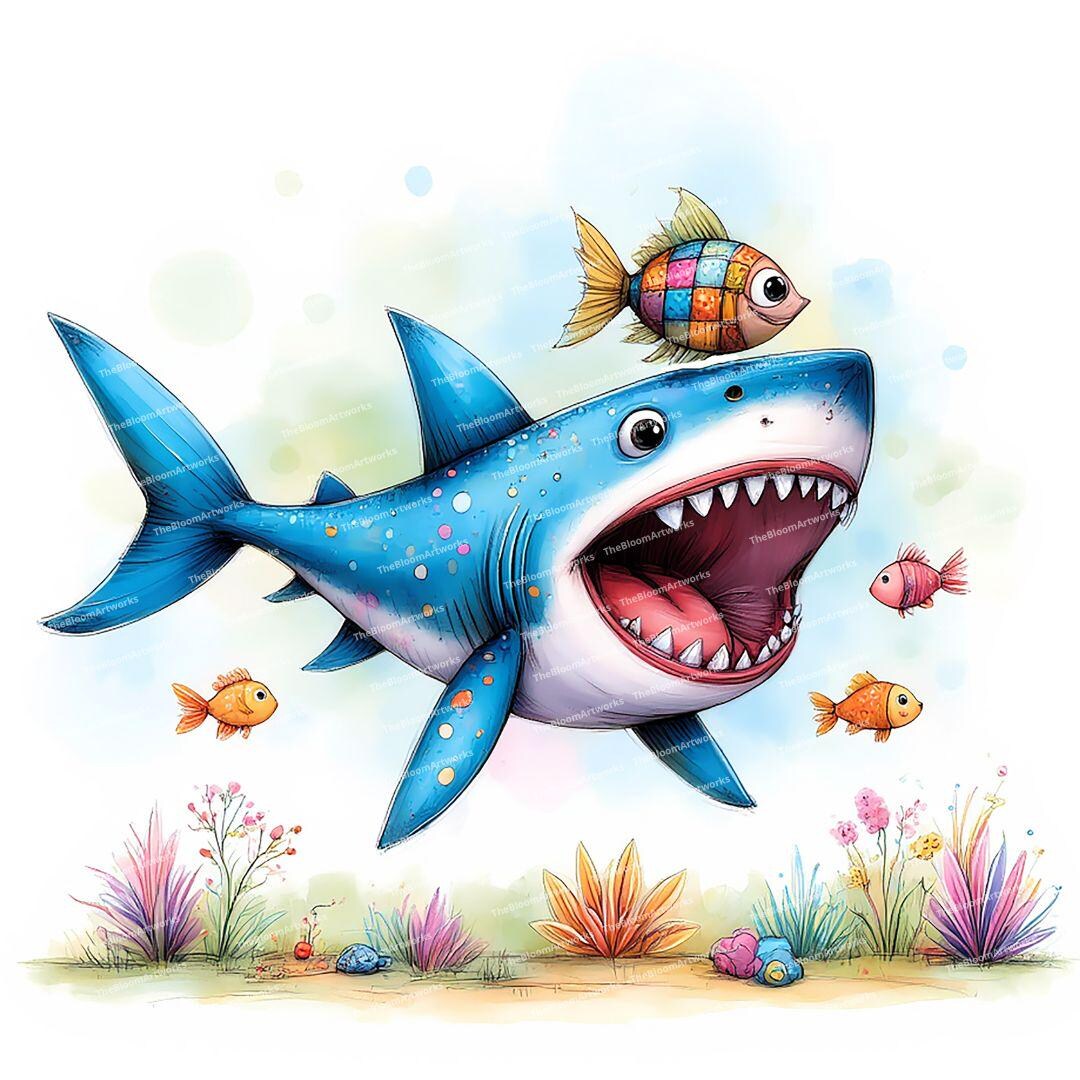 12 Cute Shark Clipart, Ocean Animal Illustration, Underwater Clipart ...
