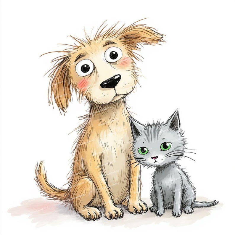 13 Quirky Dog & Cat Clipart, Funny Dog and Cat Prints, Watercolor ...