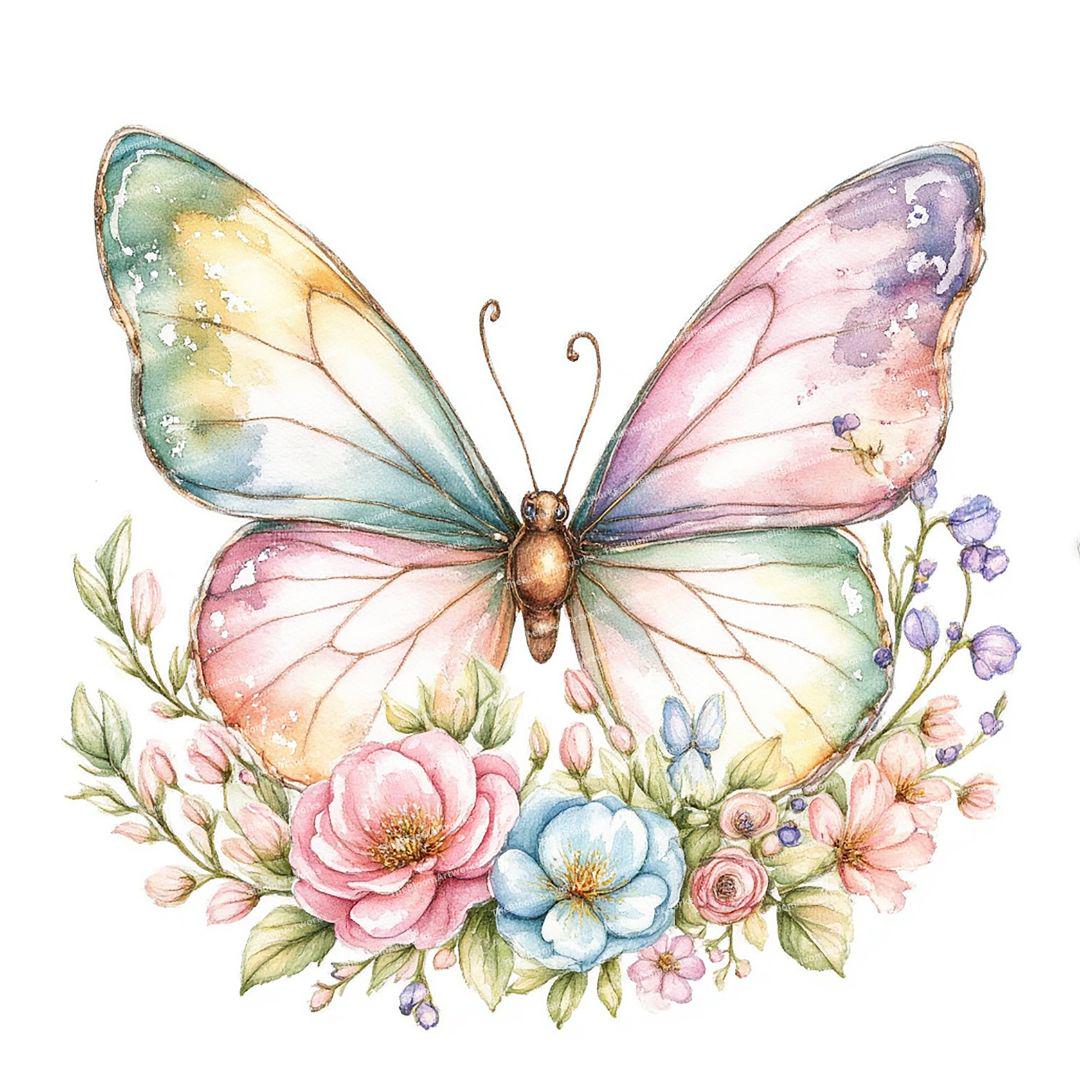 13 Watercolor Butterfly Clipart, Boho Butterfly, Romantic Floral ...