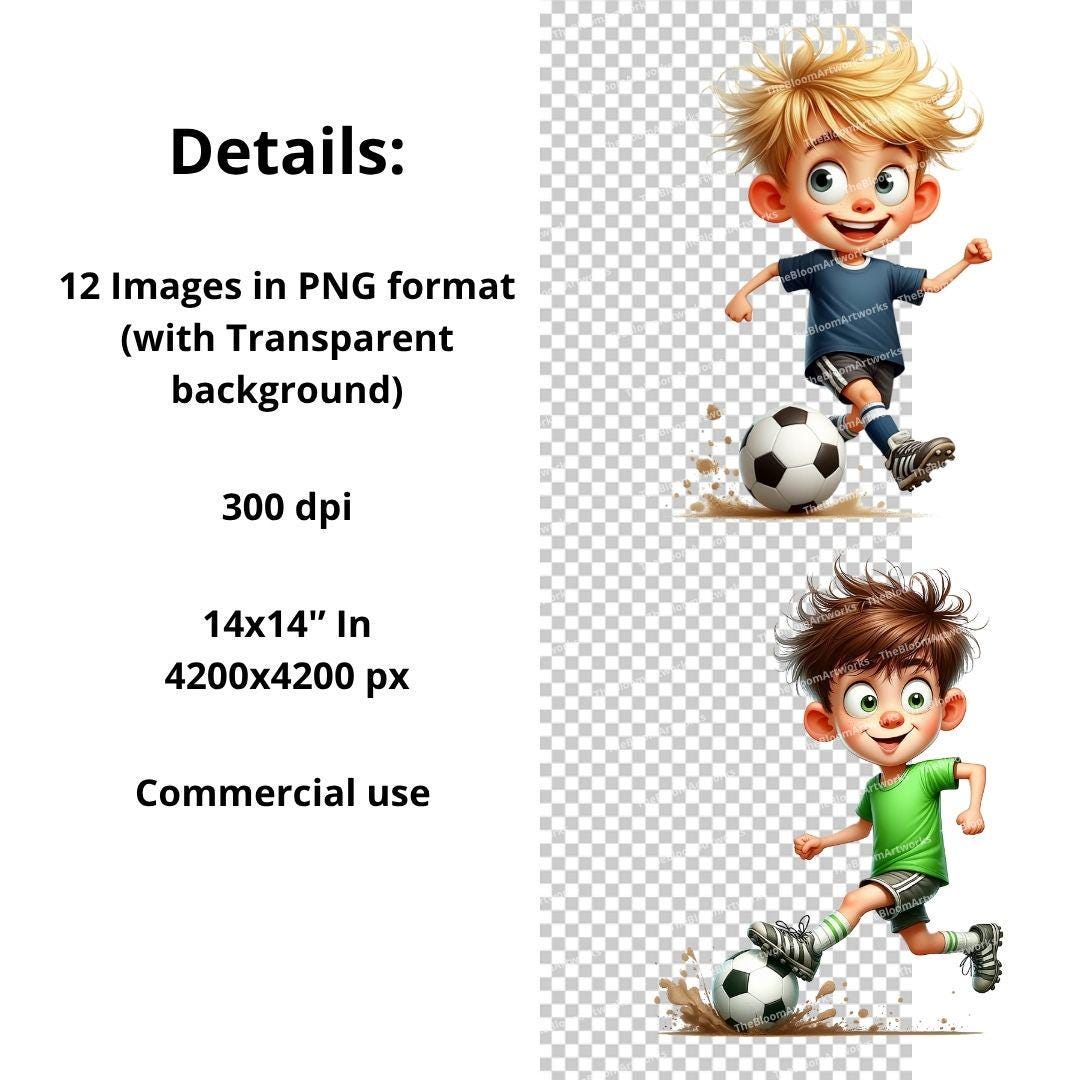 12 Soccer Boy Clipart, Cute Football Boy, Cartoon Sporty Boy, High ...