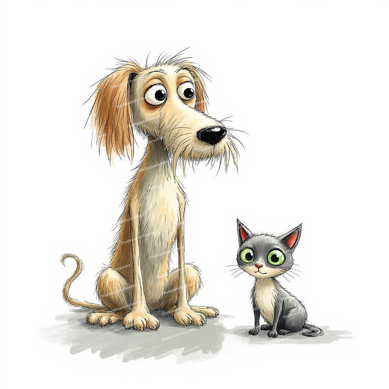 13 Quirky Dog & Cat Clipart, Funny Dog and Cat Prints, Watercolor ...
