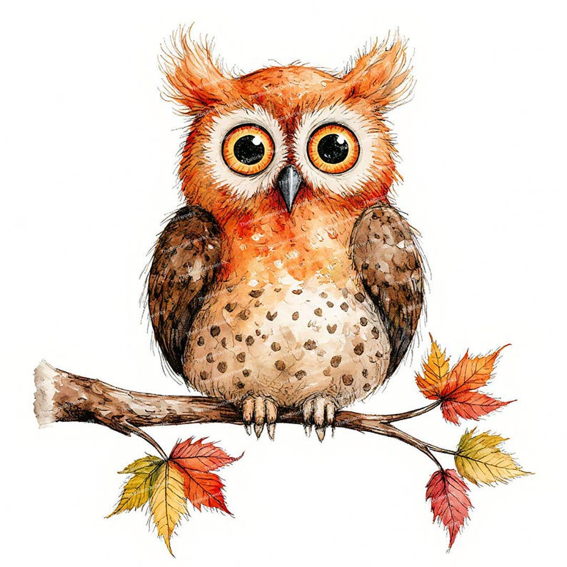 14 Woodland Owl Clipart, Watercolor Autumn Owls, Cute Fall Leaves ...