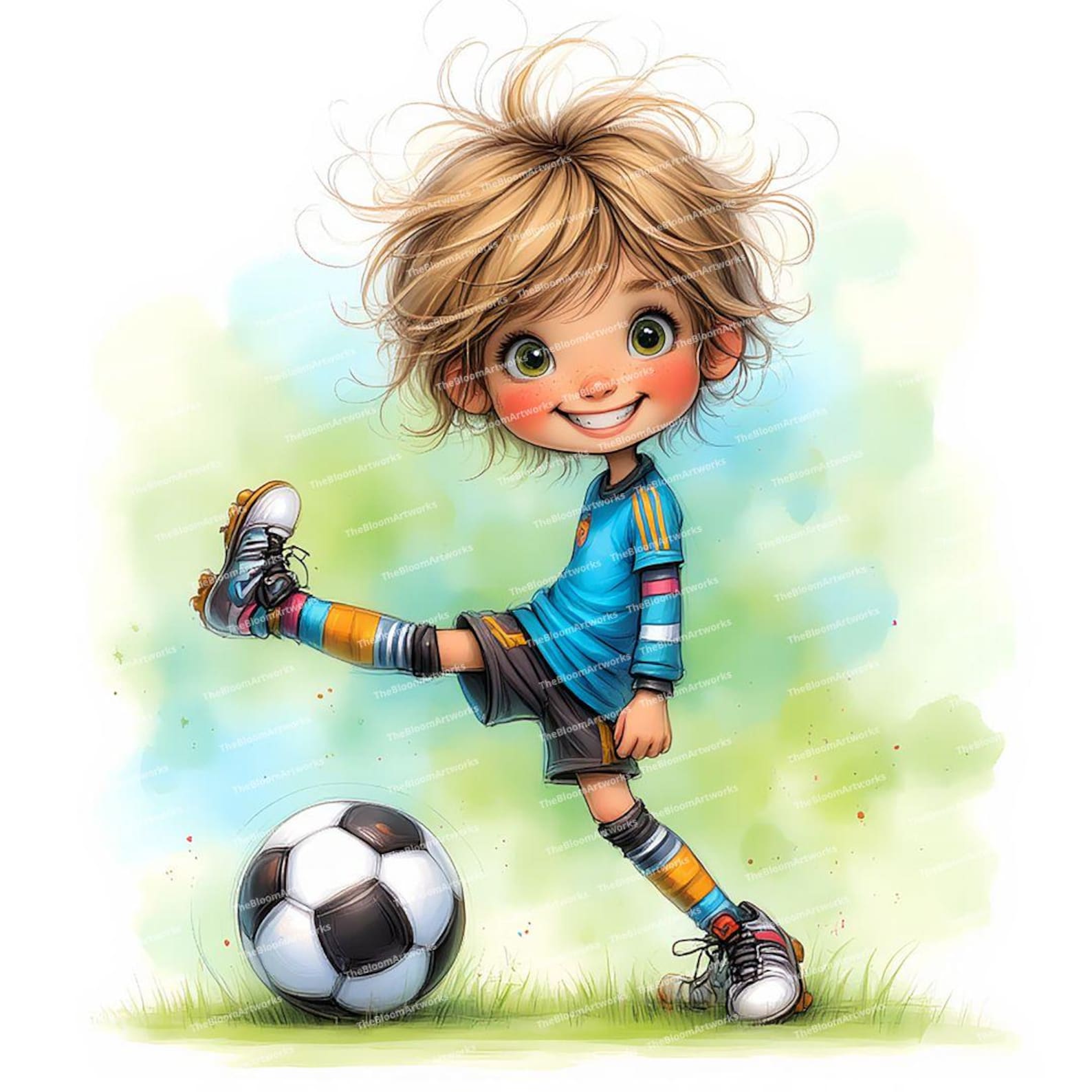 12 Whimsical Soccer Boy Clipart, Cute Football Illustration, Cartoon ...