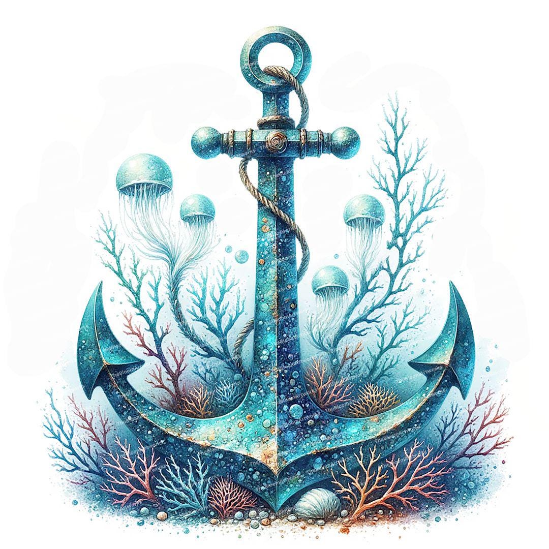 12 Watercolor Anchor Clipart, Nautical Clipart, Vintage Anchor, Ocean ...