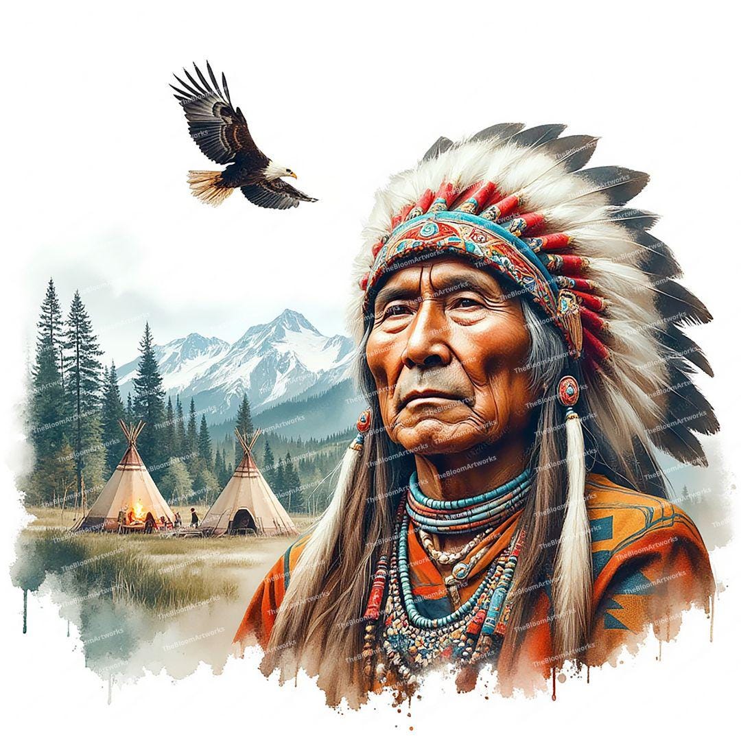 12 Watercolor Native Chief Clipart, Native American Art, Feather ...