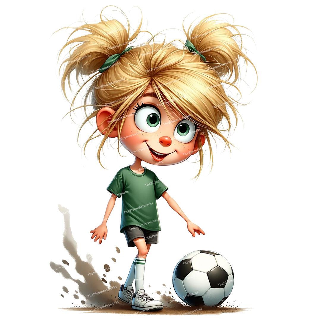12 Soccer Girl Clipart, Football Kids Bundle, Cartoon Sporty Girl, High ...