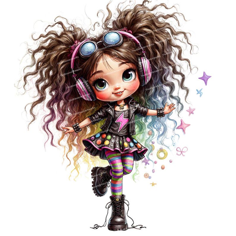 12 Rock Star Girl Clipart, Cute Rock Kid Art, Cartoon Girl With Guitar ...