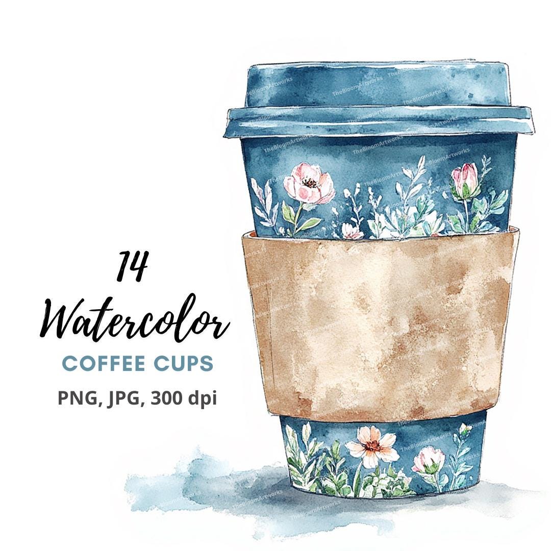 14 Watercolor Coffee Cup Clipart, Vintage Floral Coffee Cup, Paper ...