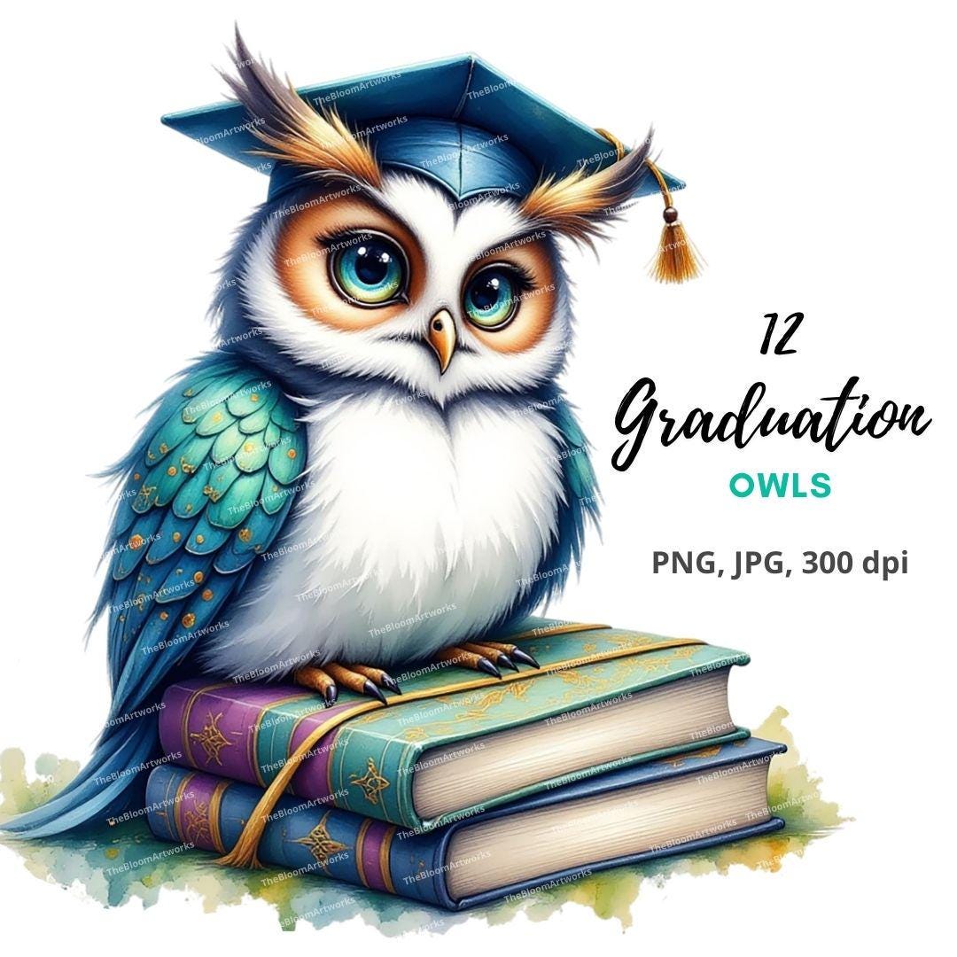 12 Graduation Owl Clipart, Cute Owl With Book, Wise Owl, Book Lover Owl ...