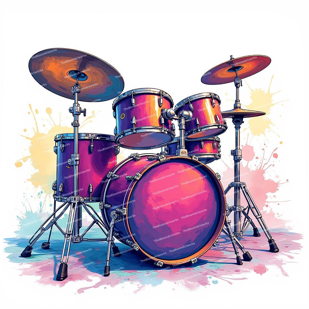 12 Drum Set Clipart, Drum Clipart, Watercolor Drums, Drums Clip Art ...