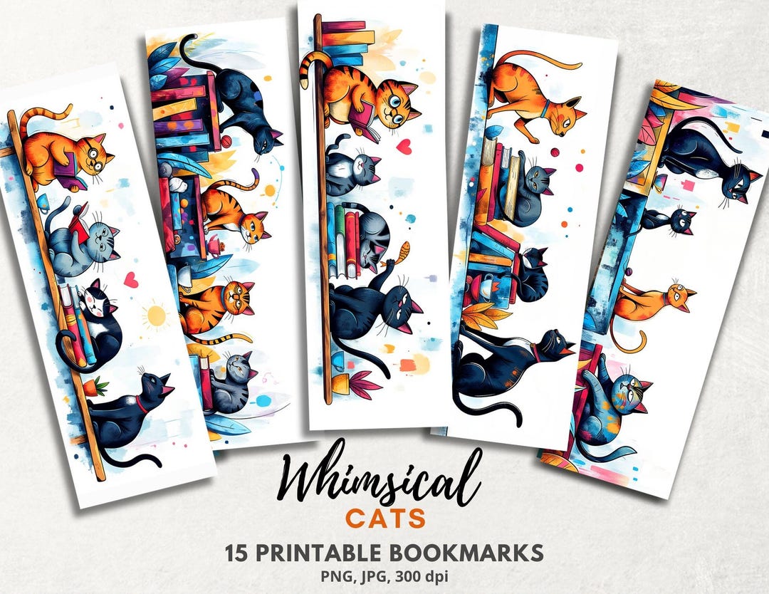 15 Printable Cat Bookmarks, Cute Kitten Bookmarks, Digital Bookmarks ...