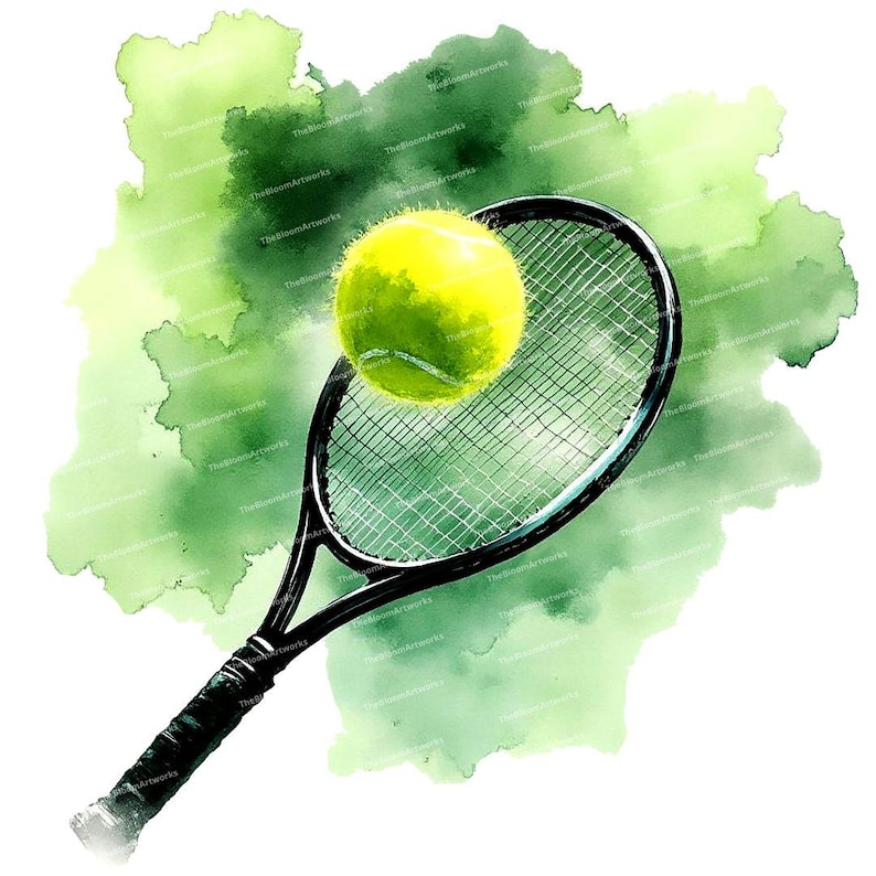 12 Tennis Clipart, Watercolor Tennis Scene, Tennis Ball and Racket ...