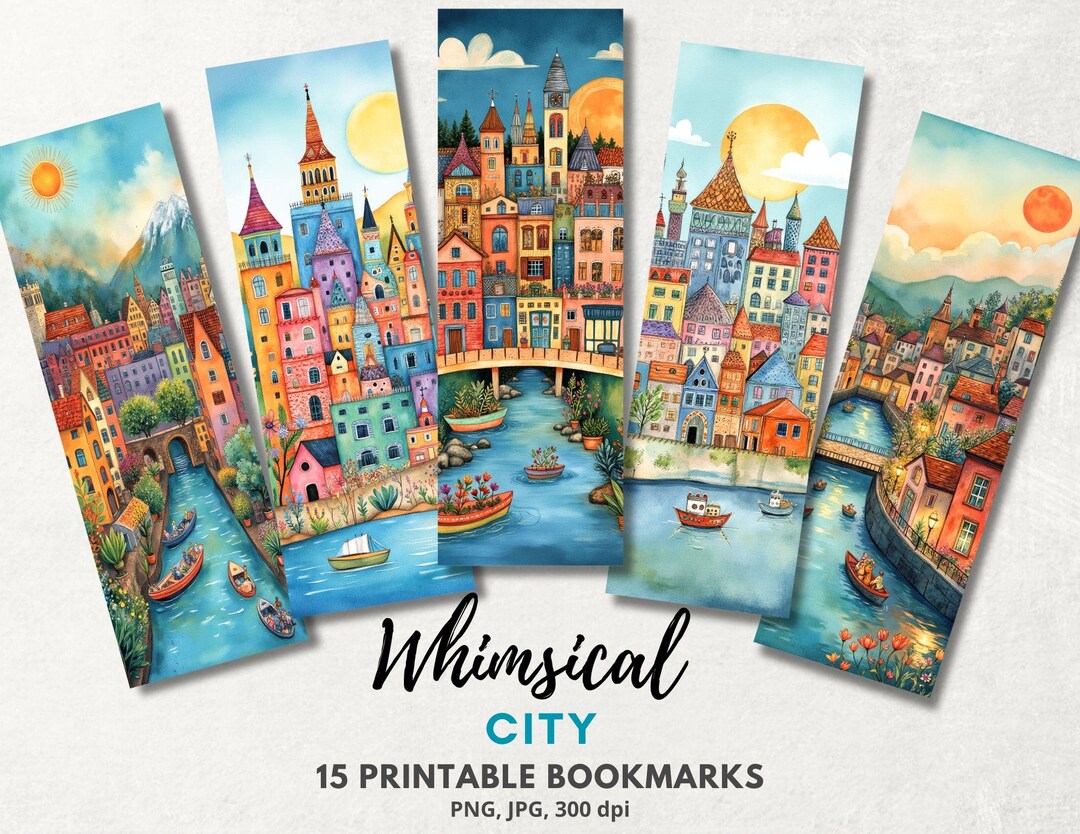 15 Whimsical City Bookmarks, Digital Bookmark, Printable Bookmarks ...