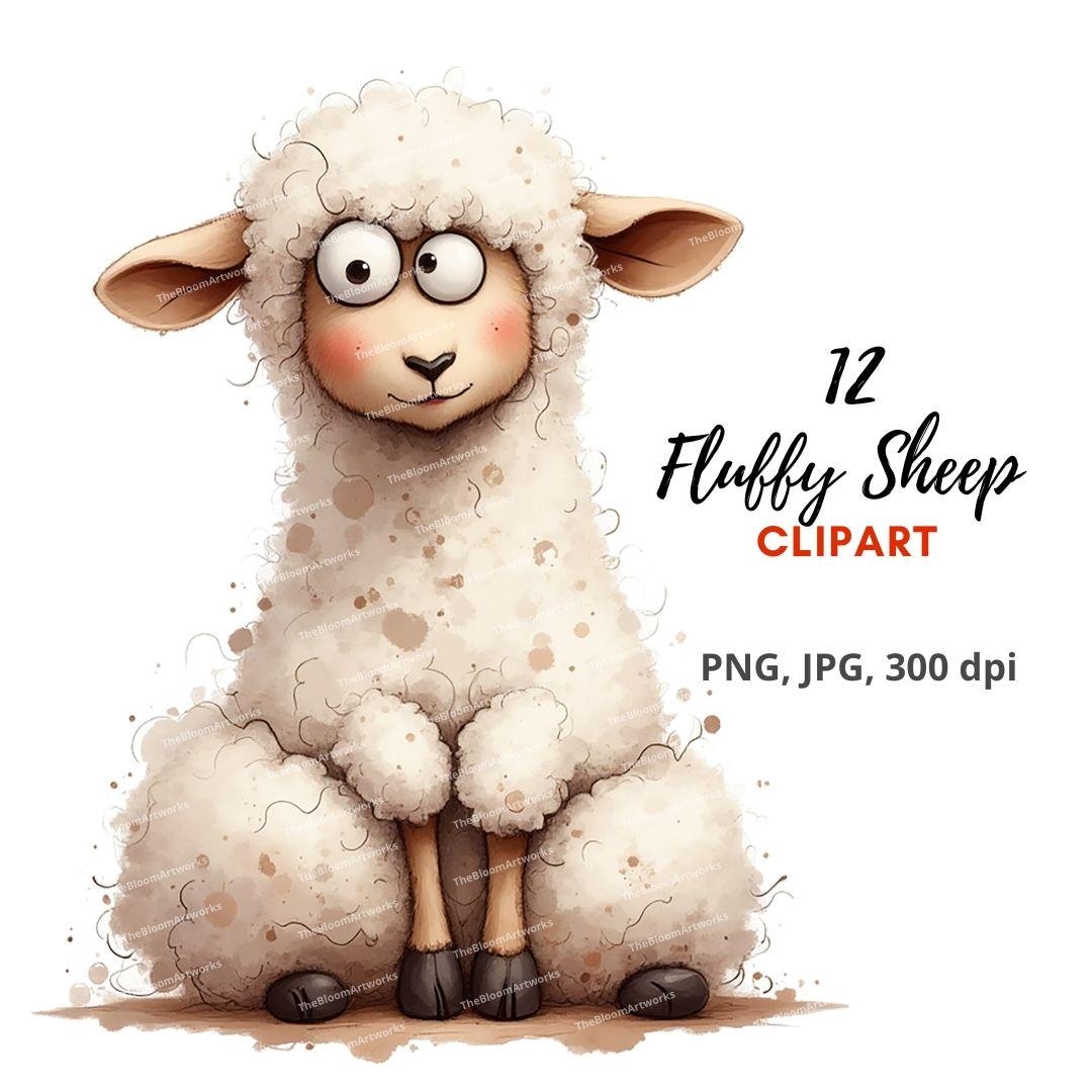 12 Fluffy Sheep Clipart, Adorable Lamb Illustration, Cartoon Farm ...