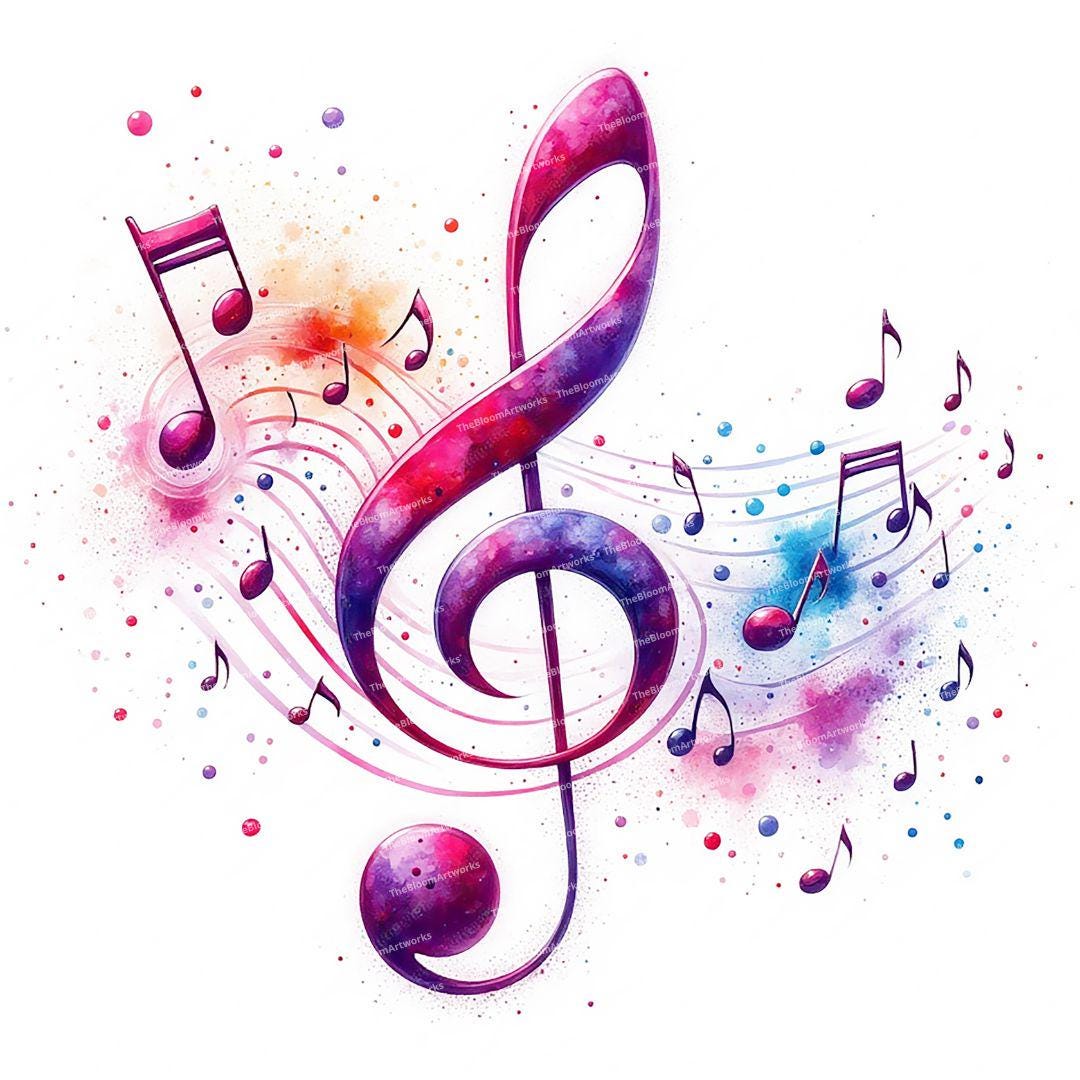 12 Music Notes Clipart, Watercolor Treble Clef, Artistic Music Print ...