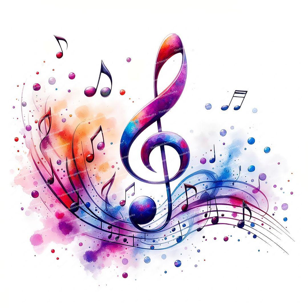 12 Music Notes Clipart, Watercolor Treble Clef, Artistic Music Print ...