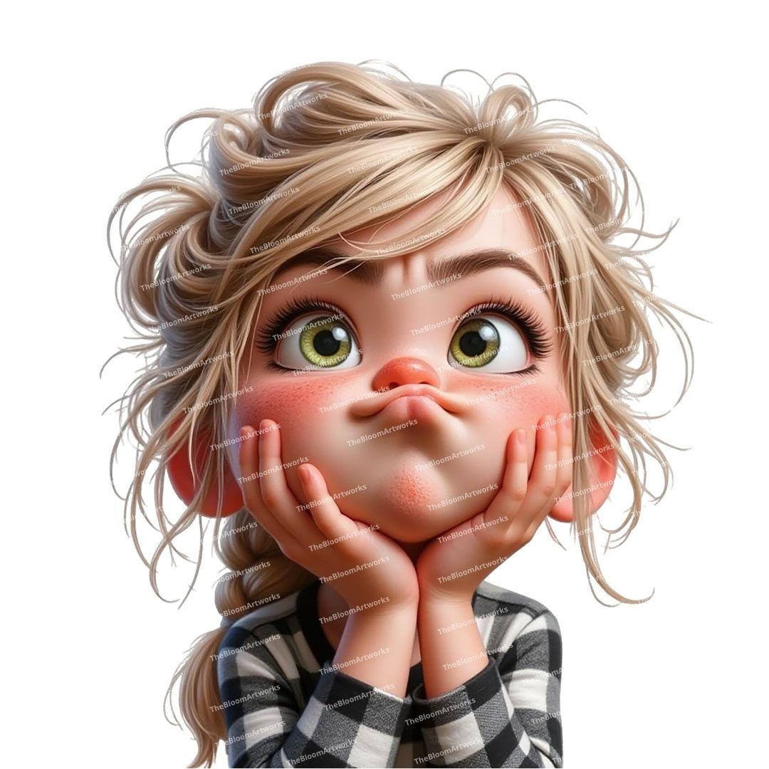 14 Sassy Girl Clipart, Funny Face Illustration, Cute Cartoon Girl, 3D ...
