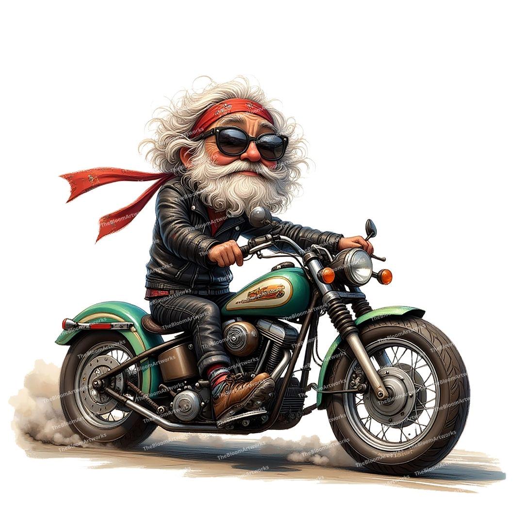 12 Motorcycle Grandpa Clipart, Funny Chopper Rider Art, Old Man on ...
