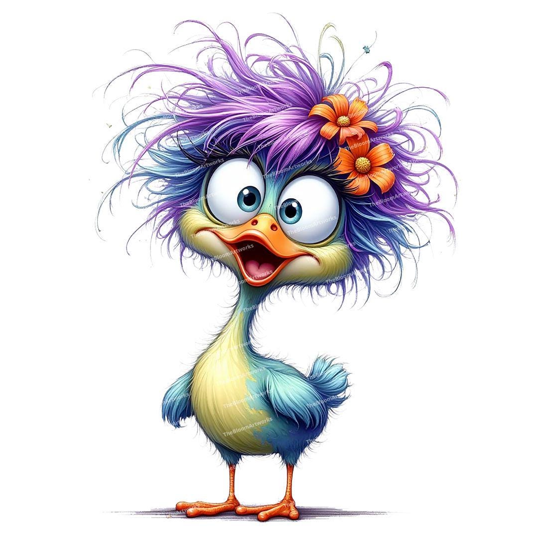 12 Funny Duck Clipart, Cartoon Birds, Colorful Feathers, Frazzled Duck ...