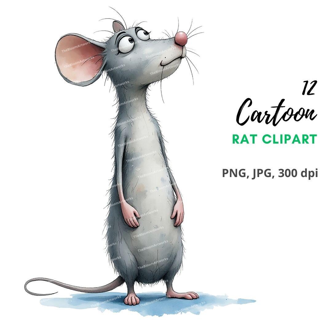 12 Cute Rat Clipart, Cartoon Rat, Adorable Mouse Illustration, Funny ...
