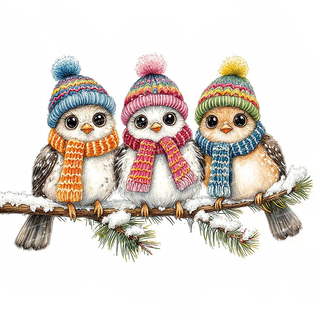 12 Cute Winter Birds Clipart, Watercolor Christmas Birds, Nursery Art ...