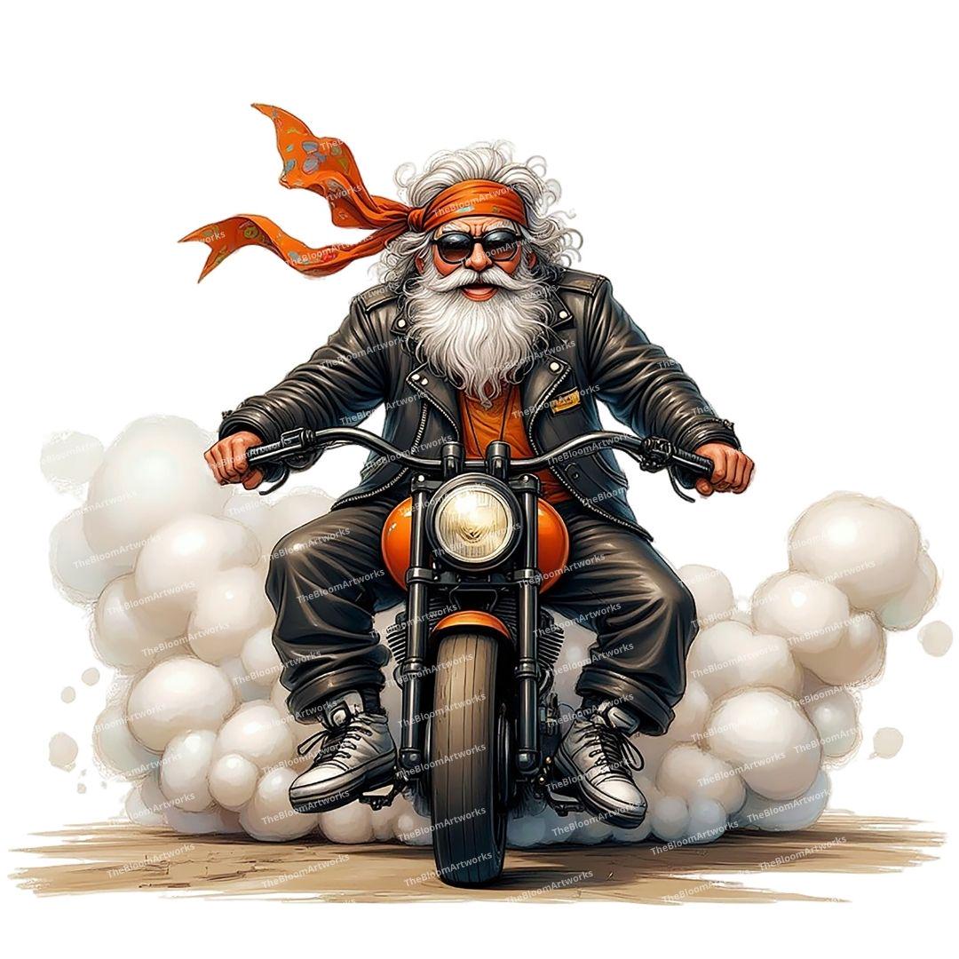 12 Motorcycle Grandpa Clipart, Funny Chopper Rider Art, Old Man on ...