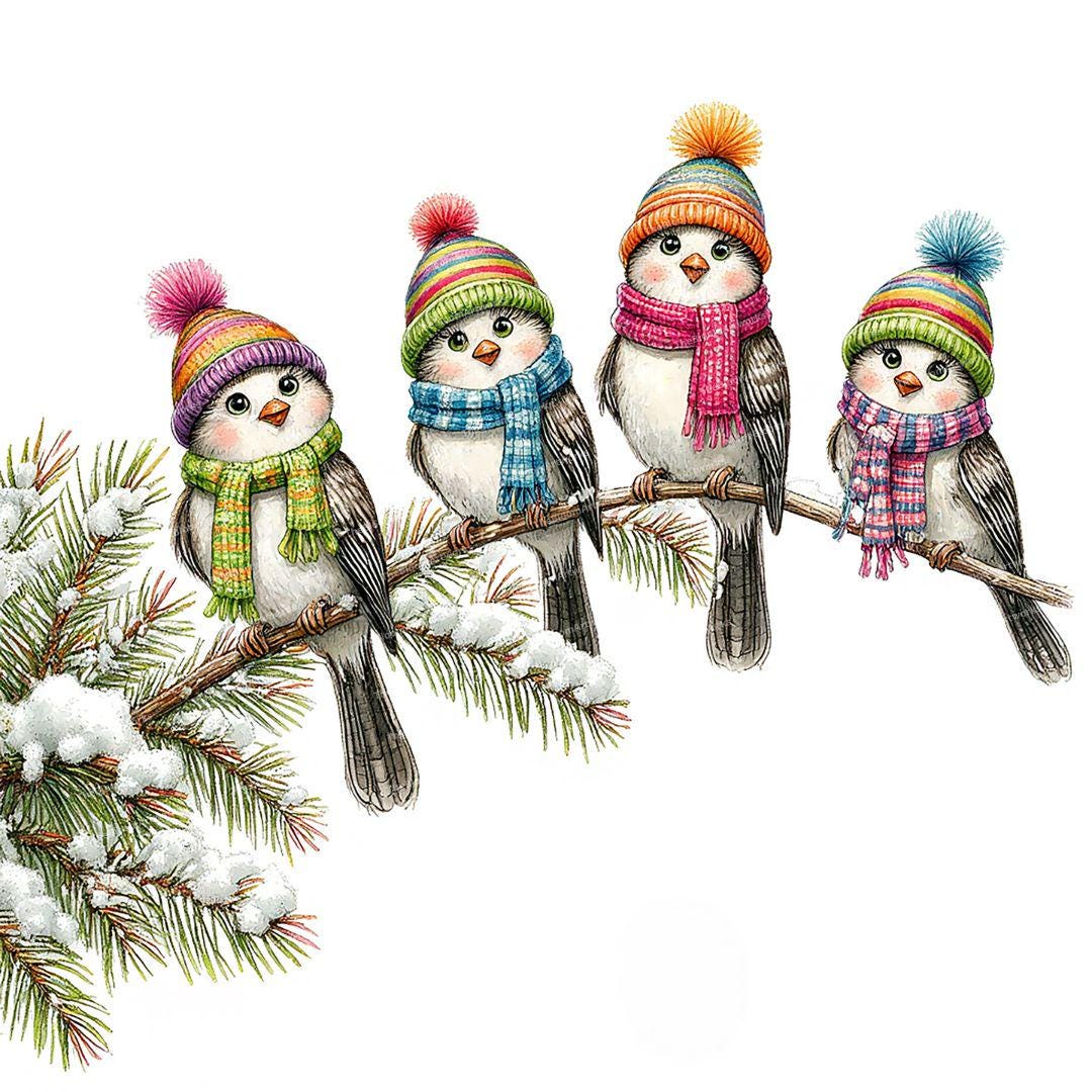 12 Cute Winter Birds Clipart, Watercolor Christmas Birds, Nursery Art ...