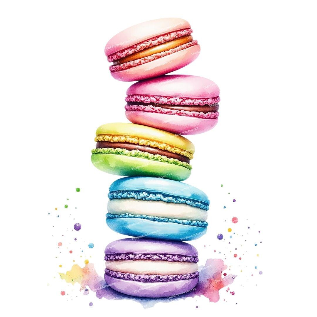 12 Colorful Macarons Clipart, Rainbow Macarons, Watercolor Dessert Art ...