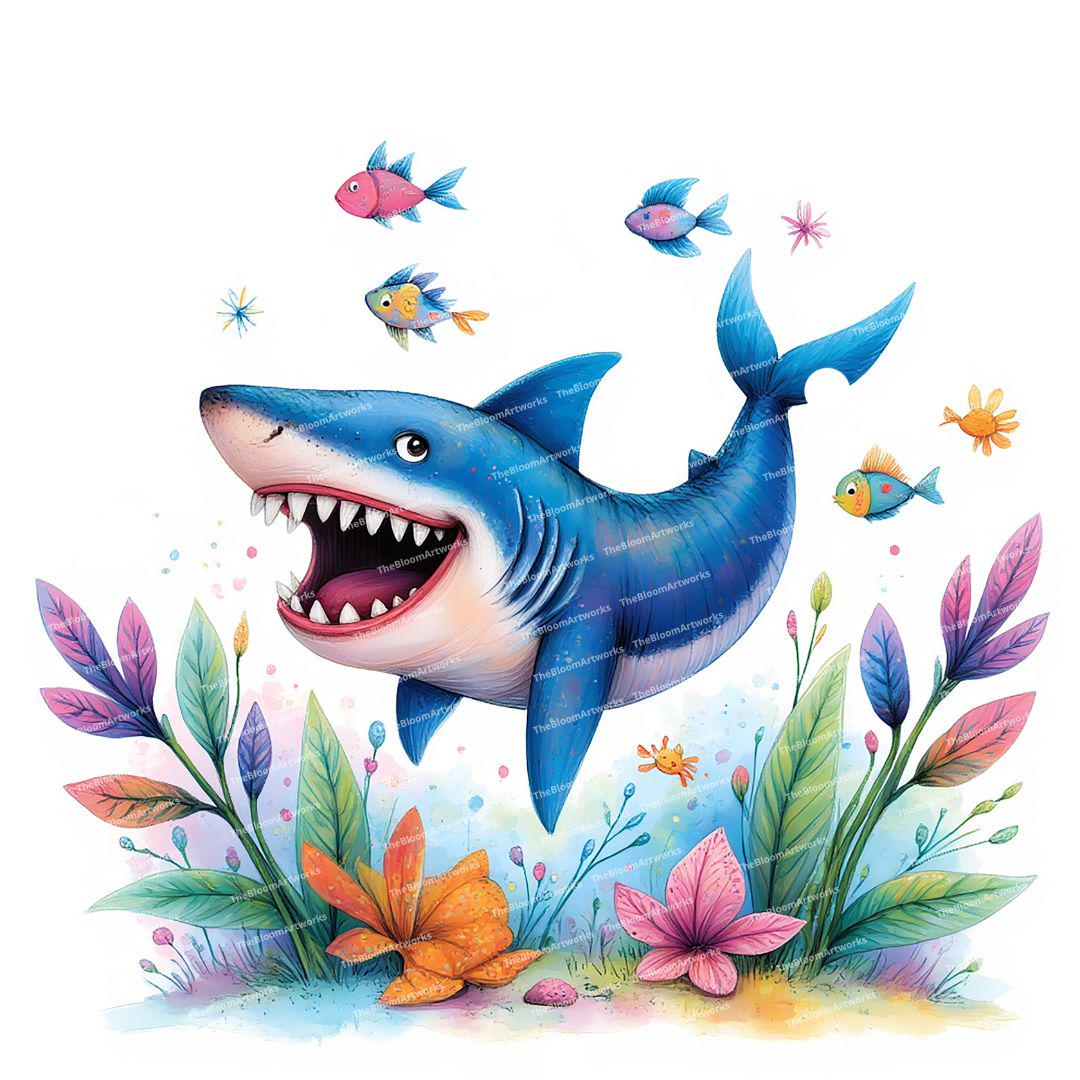 12 Cute Shark Clipart, Ocean Animal Illustration, Underwater Clipart ...