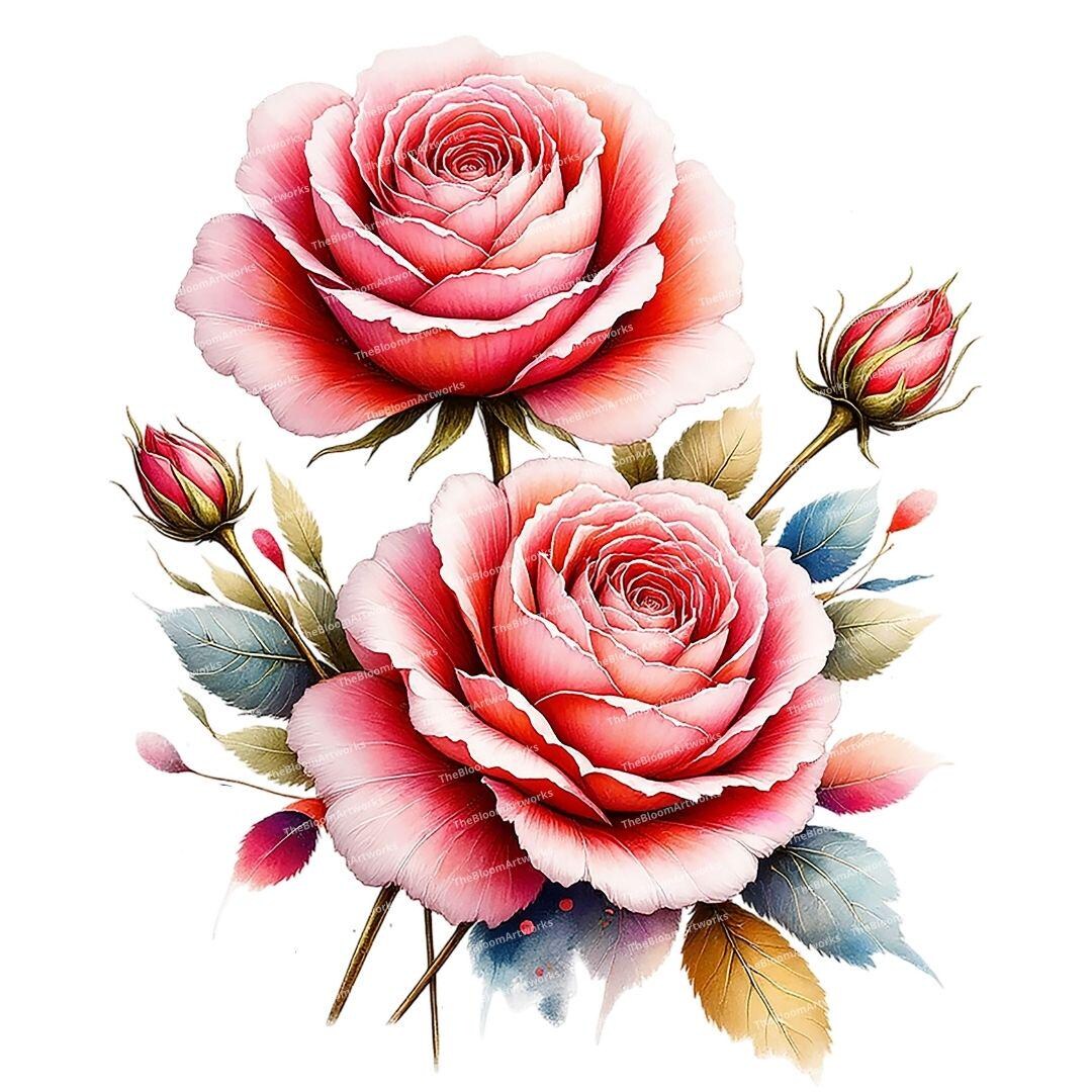12 Pink Rose Clipart, Watercolor Roses, Roses Bouquet, Wedding Flowers ...