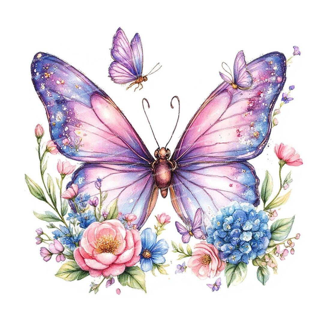 13 Watercolor Butterfly Clipart, Boho Butterfly, Romantic Floral ...