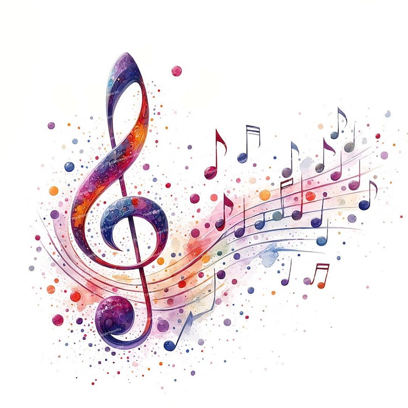 12 Music Notes Clipart, Watercolor Treble Clef, Artistic Music Print ...
