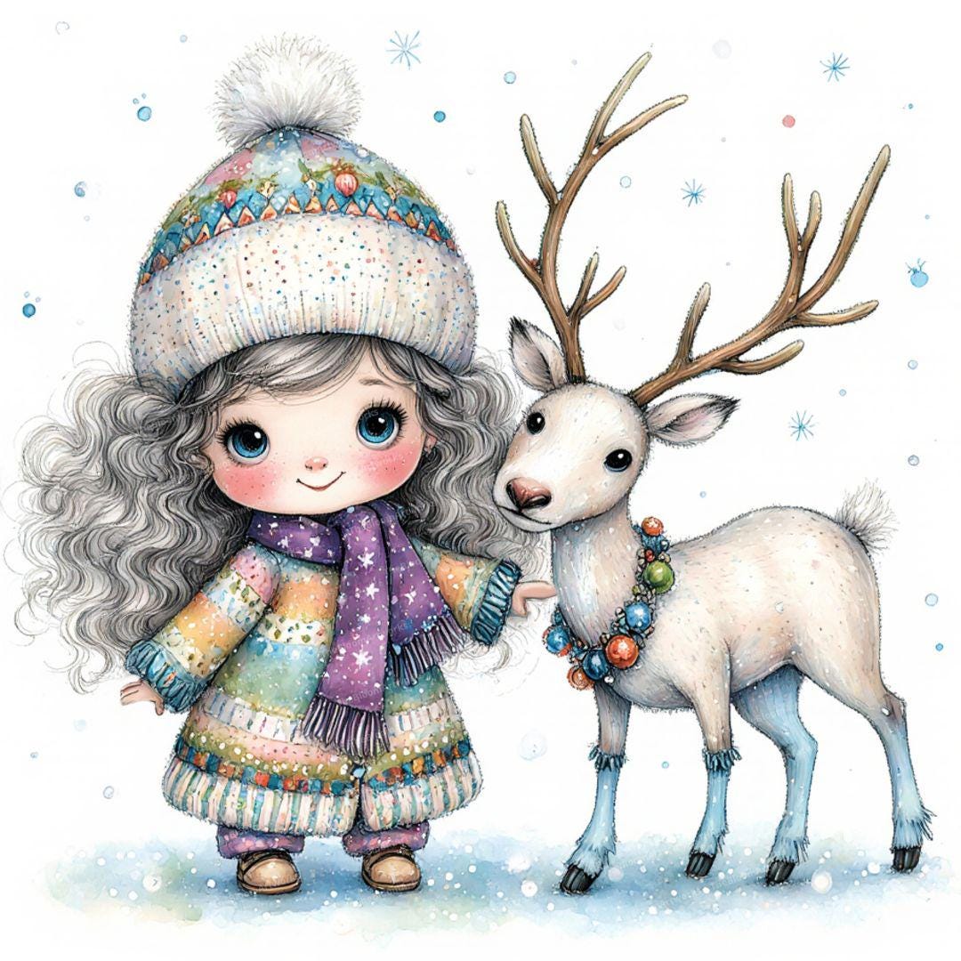 14 Cute Winter Girl Clipart, Christmas Reindeer & Snow Girl Clipart ...